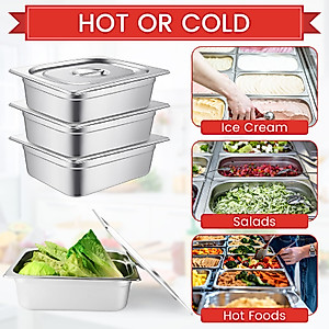 Thenshop 8 Set Stainless Steel Hotel Pans Steam Table Pan with Lids 4 inch 1/2 Half-Size Restaurant Pans Anti Steam Table Pan for Hotel Food Buffet Event Catering Supplies (Stylish)