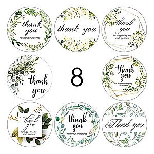 Avamie 1000 PCS Thank You Stickers Rolls, 1.5 inch Thank You for Supporting My Small Business Stickers, 16 Unique Designs, Thank You Stickers Labels 2 Rolls (Floral and Greenery)