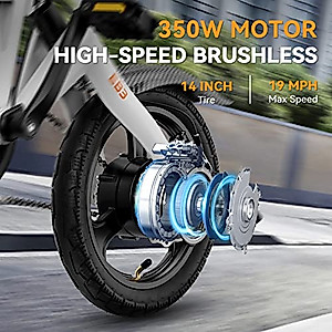 Jasion EB3 Electric Bike for Adults 21mph Folding Adults Electric Bicycles, 350W Brushless Motor, 36V 7.5Ah Battery, Center Suspension, 3 Levels Assist, 14" Foldable ebike for Adults