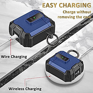 VOFUOE for Airpods Case, AirPods 2nd Generation with Secure Lock Clip Auto Pop-Out Lid Keychain for Men Women, AirPods 1&2 Cover Armor Shockproof Bumper Hard Cases for Apple AirPods 2nd/1st-Navy