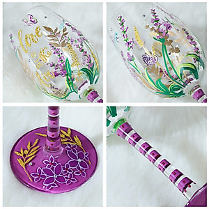 NymphFable Hand Painted Wine Glass Purple Lavendar & Dragonfly Birthday Gift for Women with Personalised Gift Box, 15oz