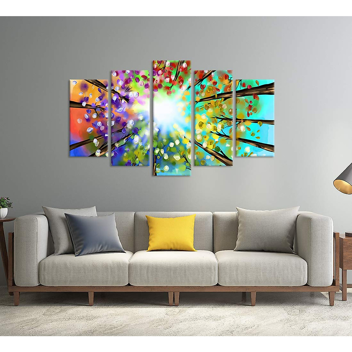 Zlove Four Season Tree Canvas Wall Art Colorful Tree Painting Artwork Large Tress Pcitures Prints