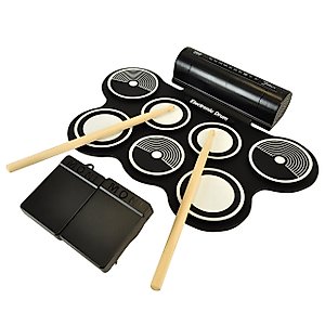 Pyle Electronic Roll Up MIDI Drum Kit W/ 9 Electric Drum Pads, Foot Pedals, Drumsticks, & Power Suppl Quick Setup Tabletop Roll Up Drum Kit Pre-Loaded W/Drum Electric Kits & Songs - AZPTEDRL14