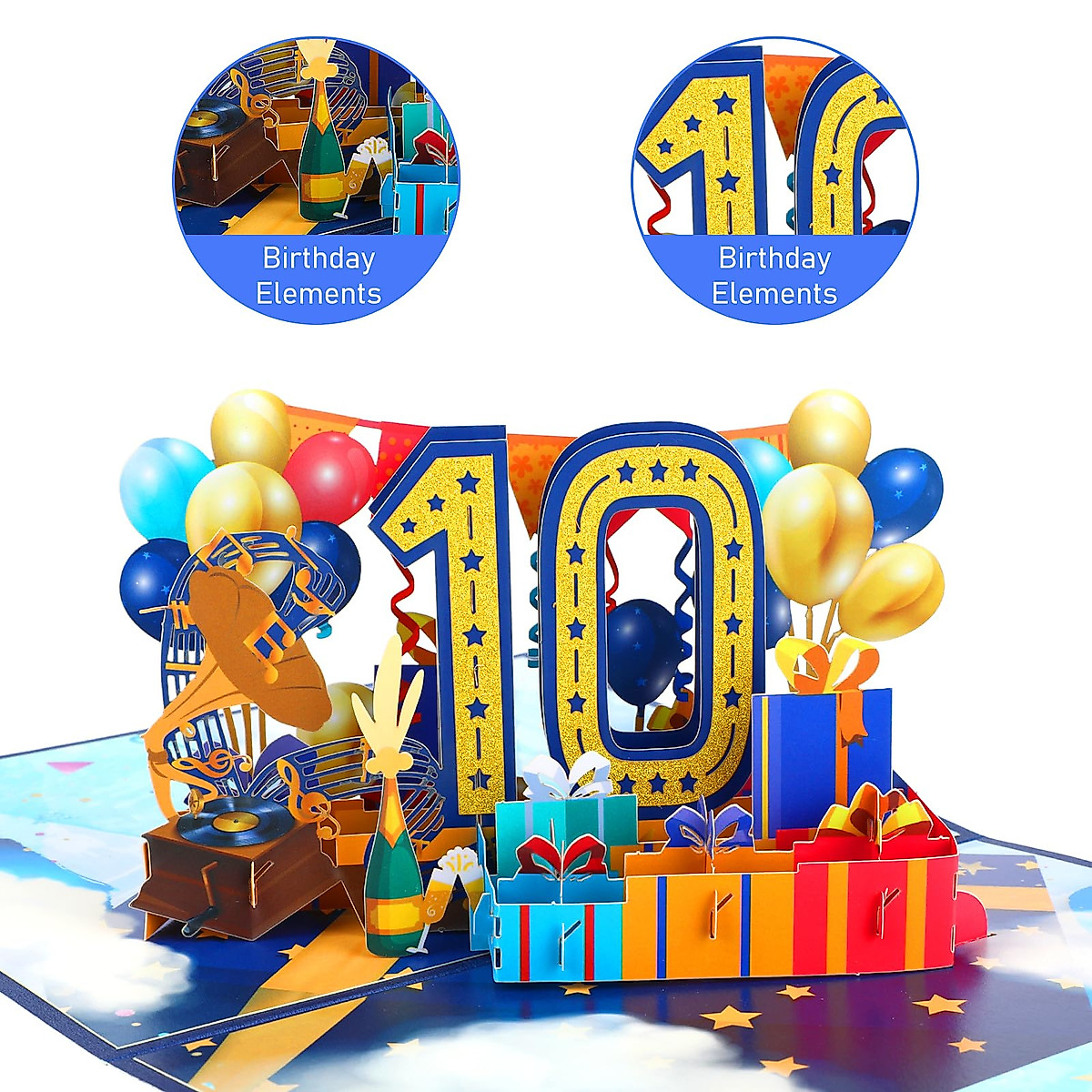 3D Pop Up Birthday Cards, Anniversary Card Happy Birthday Card Postcards Pop up Greeting Cards Birthday Gift Greeting Card for Women Men Kids Husband Wife Mom Dad Daughter Sister Friends (10 Years)