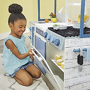 Little Tikes Wood Chef's Play Kitchen with Realistic Lights Sounds, 20+ Interactive Accessories Set, Dual-Sided White & Blue Wooden Play Kitchen- Gift for Kids Girls Boys, Pretend Toy for Ages 3 4 5+