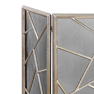Modern Abstract Silver Panels Fireplace Screen | Tiled Shapes Champagne