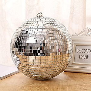 Mirror Disco Ball 8 Inch Hanging Disco Ball for Party Wedding Holiday Home Decoration, Silver