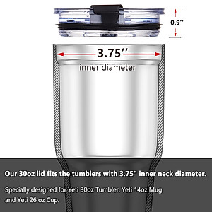 Docik 30 oz Tumbler Lids for Yeti 30oz Tumbler Yeti 14oz Mug and Yeti 26oz Cup, Spill Proof Splash Resistant Flip Lid, BPA-Free, 2 Pack (Black)