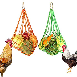 CooShou Chicken Vegetable String Bag Poultry Fruit Holder Chicken Cabbage Feeder Treat Feeding Tool with Hook for Hens Chicken Coop Toy for Hen Goose Duck