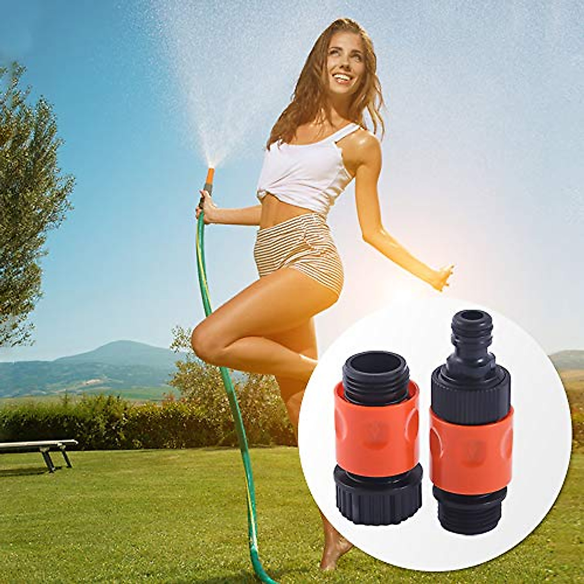 HQMPC 10 Pieces Plastic Garden Hose Connector Garden Quick Connectors 3/4" GHT Female and Male Couplers 3/4" Female Males Male Nipples 2sets(10PCS CONNECTORS)