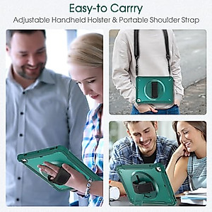 BRAECNstock for iPad Case 9.7 inch iPad 6th Gen 2018/5th Gen 2017/iPad Air 2/Pro,Shockproof Cover with Kickstand&Screen Protector,Kids Case with Pen Holder/360°Rotate Stand+Hand Strap-Midnight Green