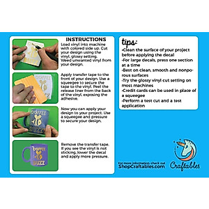 Craftables White Vinyl Sheets - Permanent, Adhesive, Glossy & Waterproof | (10) 12" x 12" Sheets- for Crafts, Cricut, Silhouette, Expressions, Cameo, Signs