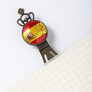 Flag of Spain with Emblem Stainless Steel Book Marks, 2 Packs Bronze Vintage Crown Bookmarks for Kids Classroom Men Women