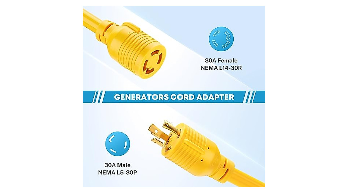 Kohree NEMA L5-30P to L14-30R Adapter Cord for Generators