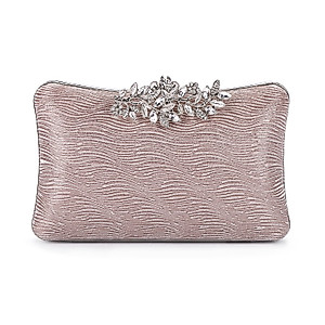 Mulian LilY Rose Gold Giltter Evening Bags For Women With Flower Closure Rhinestone Crystal Embellished Clutch Purse For Party Wedding M408