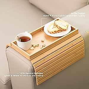 GEHE Sofa Arm Tray Bamboo Sofa Tray Table for Couch, Sofa Armrest Tray Table Anti-Slip Arm Table Clip On Tray Sofa Table, Couch Cup Holder for Snacks,Phone,Control,Cups,Flexible and Foldable