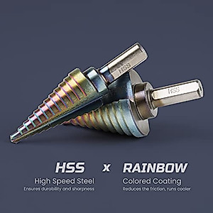 Lichamp Step Drill Bit Set for Metal Sheet Heavy Duty, 5-Piece HSS Step Up Down Drill Bits Stepper Unibit for Steel Hole, 50 Sizes from 1/8 to 1-3/8 inches, B105RD