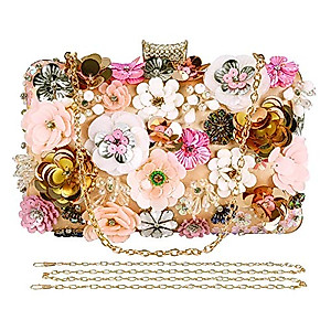 Selighting Colorful Floral Clutch Evening Bags for Women Formal Beaded Bridal Wedding Purse Prom Cocktail Party Handbags Champagne
