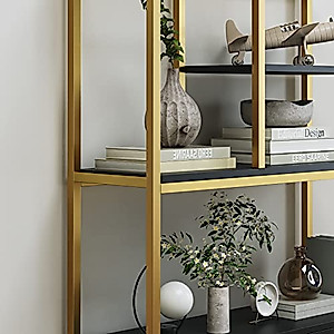 HITHOS Bookshelf, Tall Bookcase with 2 Drawers and Storage Shelves, Industrial Etagere Bookcase Book Shelves for Office, Living Room, Black/Gold