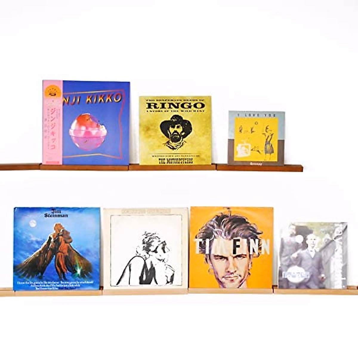 Vinyl Record Shelf Wall Mount natural Wood, Album Record Holder Display Your LP in home and office (white)