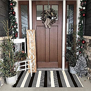 ABREEZE Black and Cream White Striped Rug Runner BlackCotton Woven Porch Rug Farmhouse Striped Outdoor Indoor Rugs Washable Door Mat for Porch Layered Kitchen Bathroom Laundry Room 2' x 4.3