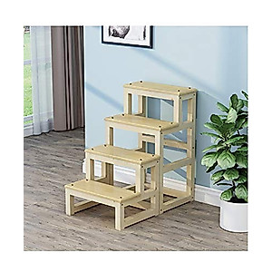 Step Stool Solid Wood Ladders, Second Floor Ladder Stool Three-Storey Ladder Frame Solid Wood Material Clear Wood Grain Styles Household Ladder/50 X 44 X 40Cm