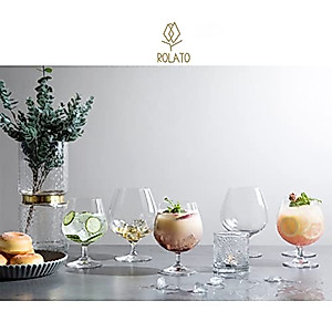 ROLATO Cognac Brandy Crystal Small Glasses Snifter, Set of 4 - Handcrafted - Good for Bourbon Whiskey - 15-ounce