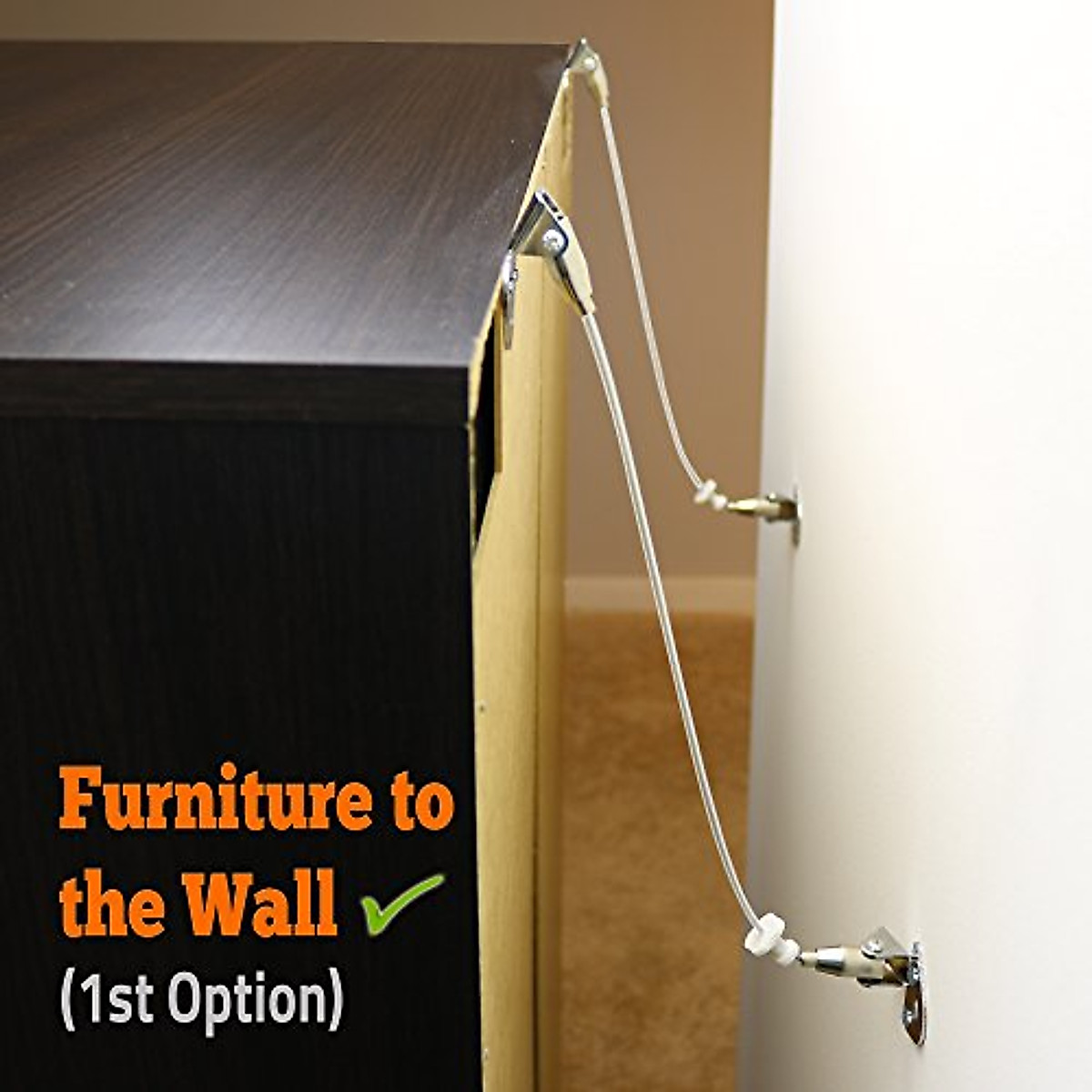 Metal TV Safety Straps (2-Pack) Heavy Duty Furniture & TV Anti Tip Straps | Sturdy Hardware Included