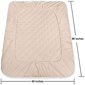 Utopia Bedding Quilted Fitted Mattress Pad, Queen Size, Elastic Fitted Mattress Topper Protector and Cover Stretches up to 16 Inches Deep, Machine Washable (Beige)