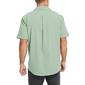 TUREFACE Shirts for Men Casual Button Down Short Sleeve Cotton Dress Shirt Big ANG Tall for Summer(Light Green,XL)