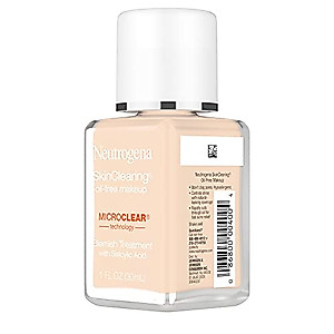 Neutrogena SkinClearing Oil-Free Acne and Blemish Fighting Liquid Foundation with Salicylic Acid Acne Medicine, Shine Controlling, for Acne Prone Skin, 10 Classic Ivory, 1 fl. oz