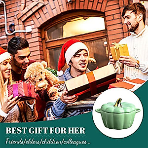 Dutch Oven Pot with Lid, Pumpkin Pottery Dessert Saucepan, Mini Baking Dish Cute Pumpkin Bowl, Covered Dutch Oven Ceramic Stockpot, Pumpkin-Shaped Casserole (Green)