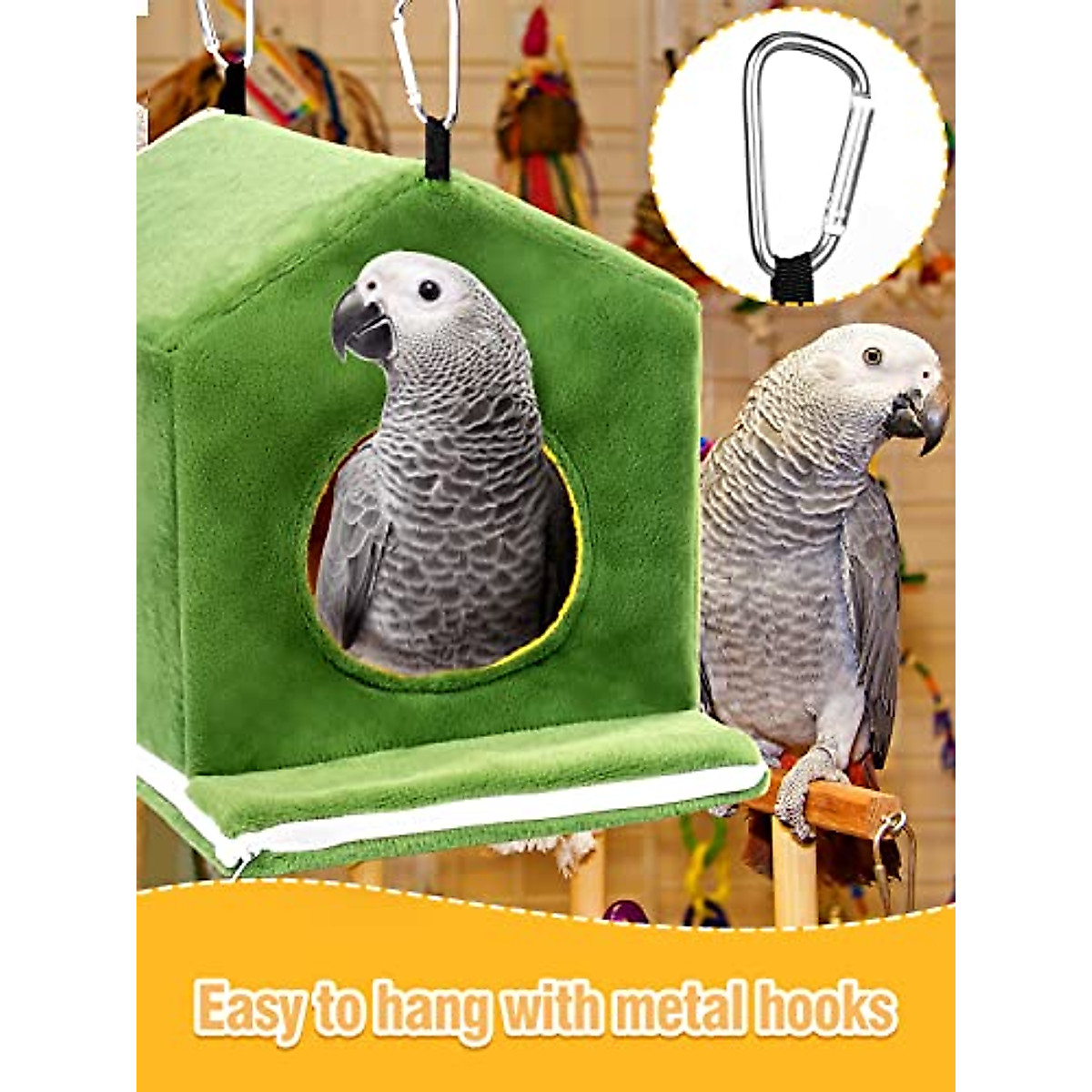 MEWTOGO Large Winter Warm Bird Nest House, Bird Bed for Cage, Novelty Plush Parrot Nest Snuggle Shed Hut, Easy to Install for Macaws Amazon Parrot African Grey Lovebirds