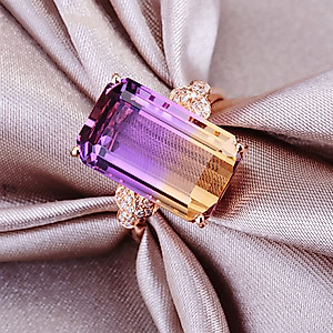 WDIYIEETN Luxury Huge Natural Solitaire Colorful Tourmaline Ring 18k Rose Gold Purple Yellow CZ Crystal Gemstone Cocktail Party Wedding Ring (10)