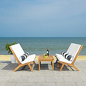 SAFAVIEH Outdoor Collection Chaston Natural and Beige 4-Piece Set with Black & White Pillows