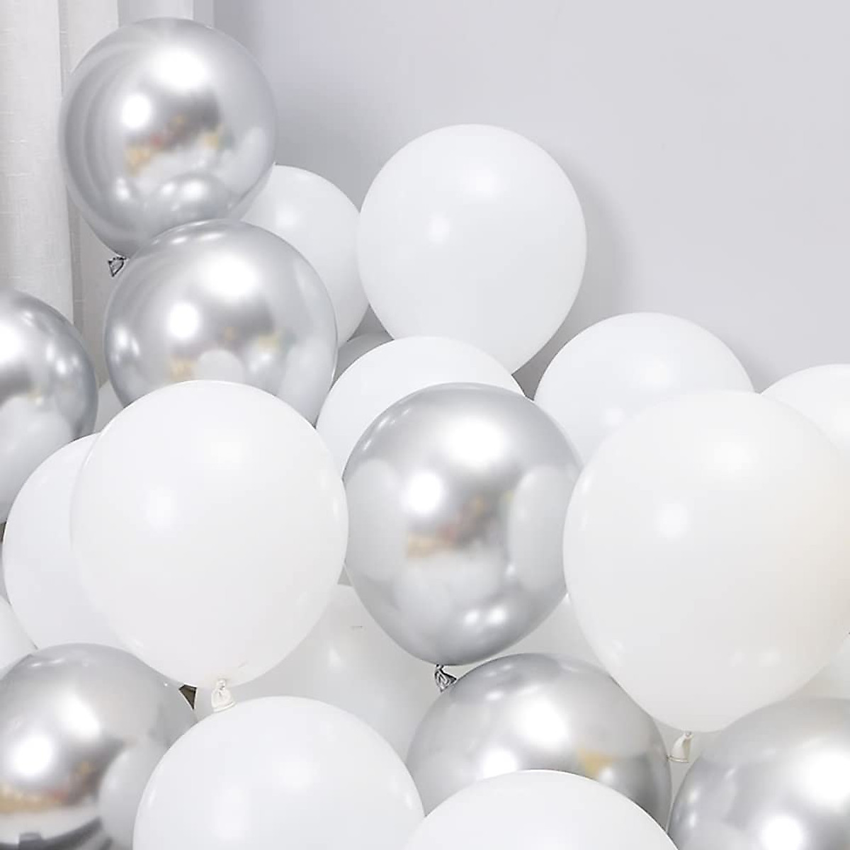 GBSAWER White Balloons w/Ribbon 100pcs 12 Inch White Latex Party Balloons for Birthday Wedding Bride Baby Shower Engagement Graduation Decorations