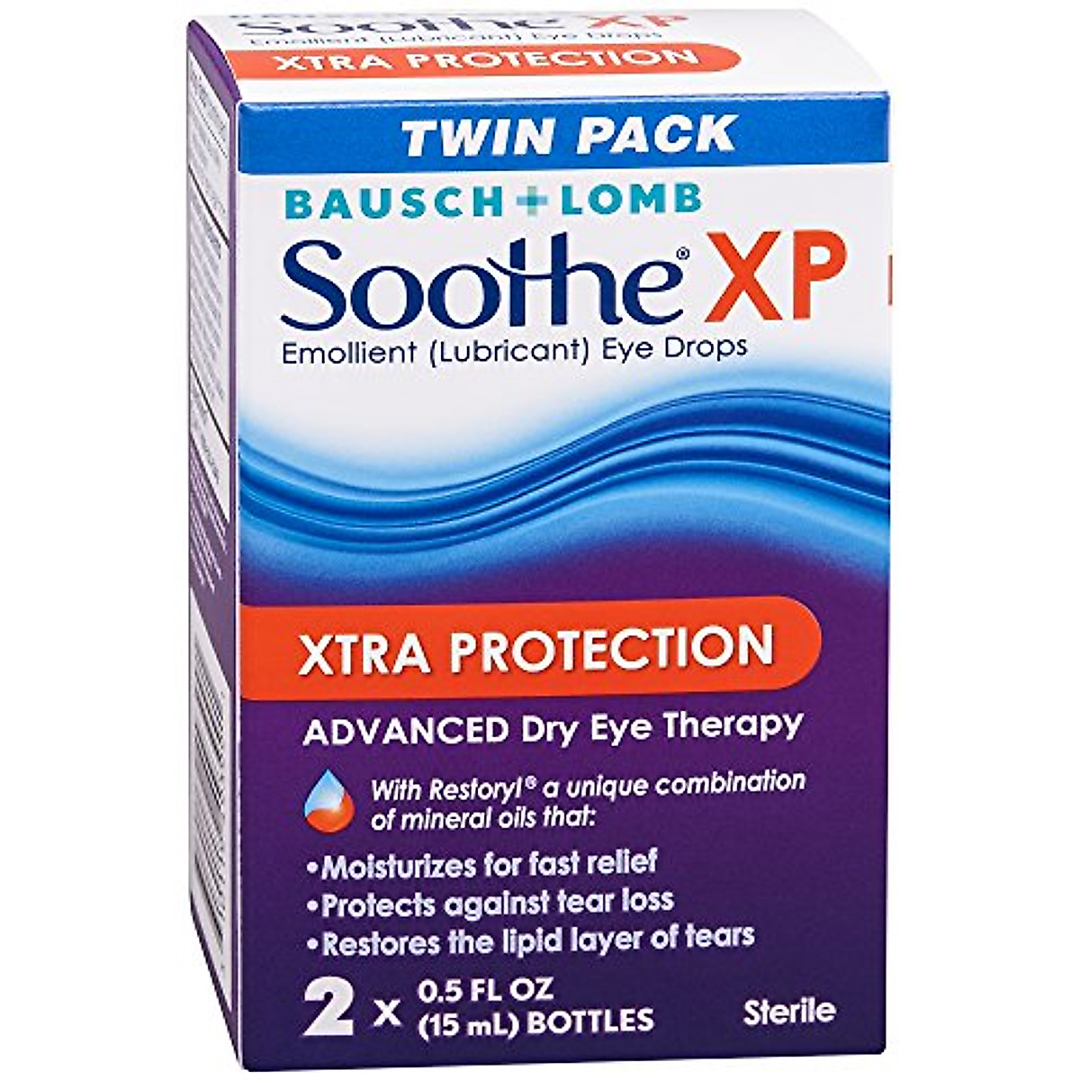 Bausch + Lomb Soothe XP Dry Eye Drops, Xtra Protection Lubricant Eye Drops with Restoryl Mineral Oils, , 0.5 Ounce Bottle Twinpack, 0.5 Fl Oz (Pack of 2)