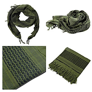 100 percent Cotton Military Shemagh Arab Tactical Desert Keffiyeh Thickened Scarf Wrap for Women and Men, Army Green, One Size