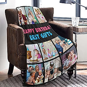 Custom Blanket with Photos Blankets 60'' x 80'' Personalized Picture Collage Name Text Bedding Blanket Birthday Christmas Halloween Valentines Gifts for Adults Kids Mom Family Couples Father