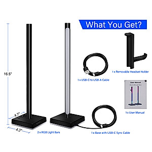 TRELC Desktop Atmosphere Sound Pickup Rhythm Light, Gaming Headphone Stand with LED Light, Headset Holder Hanger Rack Backlight for Gamers Table Game Earphone PC PS5 Accessories（2 Packs）