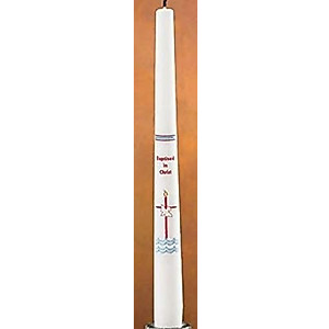 Baptized in Christ Catholic White Baptism Taper Candle, 10 Inch