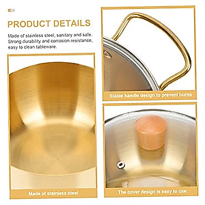 Tofficu 1 Set Ramen Pot Stainless Steel Saucepan Korean Ramen Stainless Steel Sauce Pan with Lid Instant Noodle Pot Ramen Cooking Pot Korean Ramen Dish Stock Pot Korean Noodle Pot Hot Pot