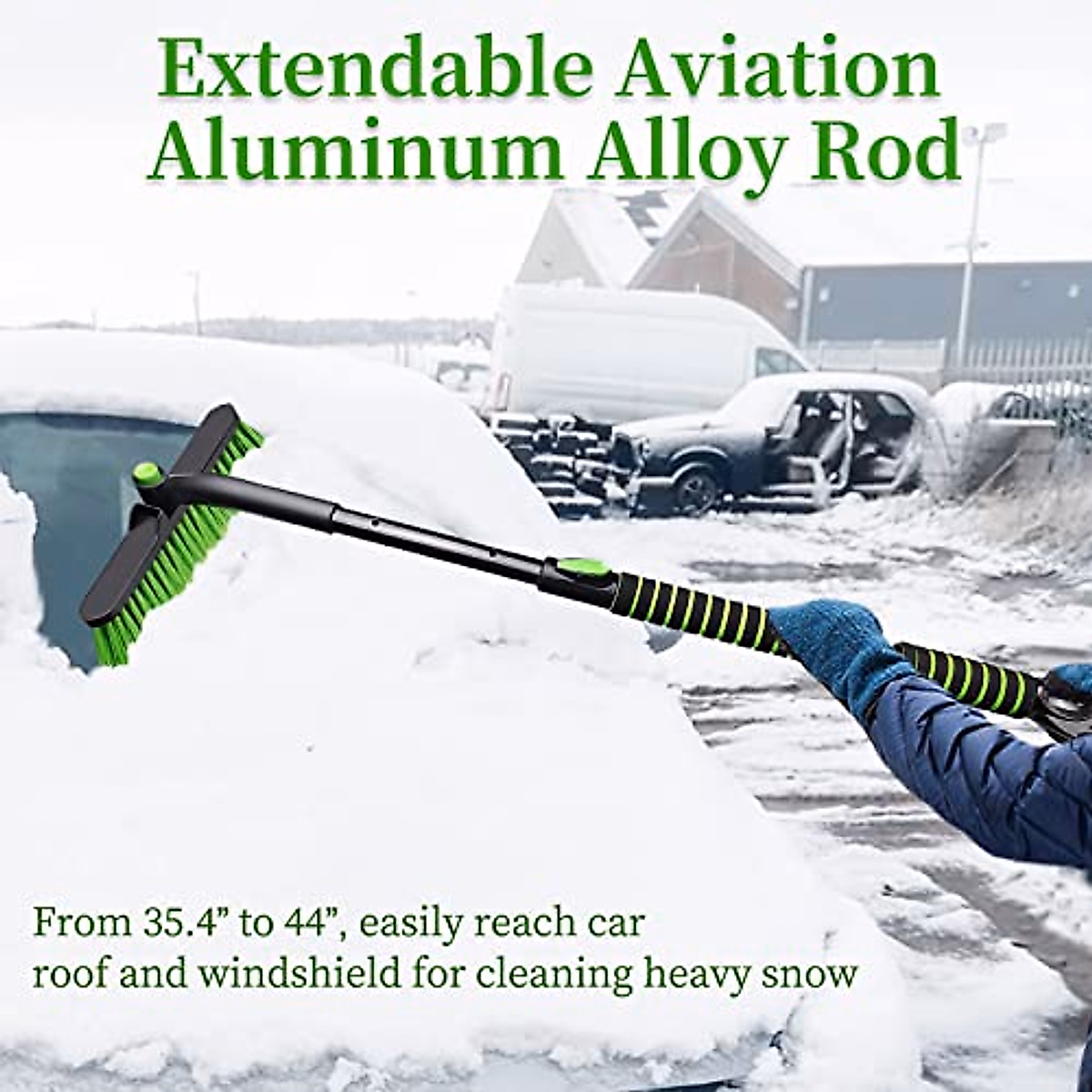 SEAAES 44 Inch Ice Scraper and Snow Brush for Car Windshield, Extendable Snow Removal Brush with Foam Grip for Truck SUV Vehicle Window