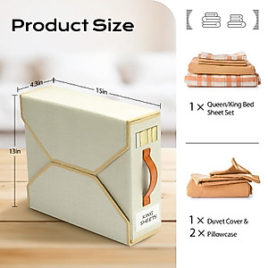 Yecaye 6 Pack Sheet Organizers and Storage, Bed Sheet Organizer for Linen Closet, Foldable Sheet Set Organizer with Clear Window and Label (Queen & King Size), Bedding Storage Box Container, Beige