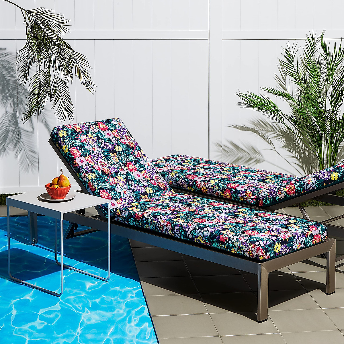 Classic Accessories for Vera Bradley Water-Resistant Patio Chaise Lounge Cushion, 26 x 48 x 32 x 3 Inch, Happy Blooms