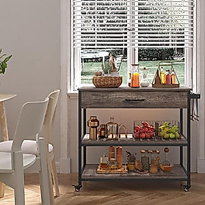 Yaheetech Kitchen Cart with Storage, Rolling Kitchen Island with Drawer and Towel Rack, Utility Shelf Microwave Stand Cart with Lockable Wheels for Dining Room, 40 x 20 x 36 inches, Taupe Wood