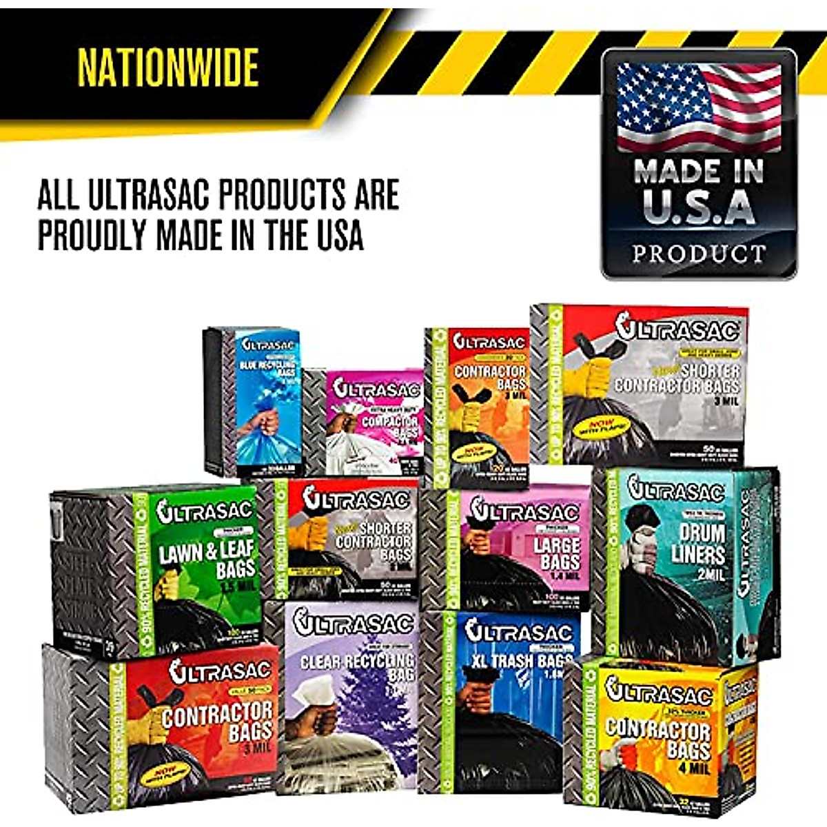 Ultrasac Heavy Duty Contractor Bags (Value 50 Pack/w Ties), 42 Gallon, 32.75" X 47" - 3 MIL Thick Large Black Industrial Garbage Trashbags for Construction and Commercial use