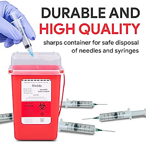 Sharps Container for Home Use and Professional 1 Quart (3-Pack) by Alcedo | Biohazard Needle and Syringe Disposal | Small Portable Container for Travel