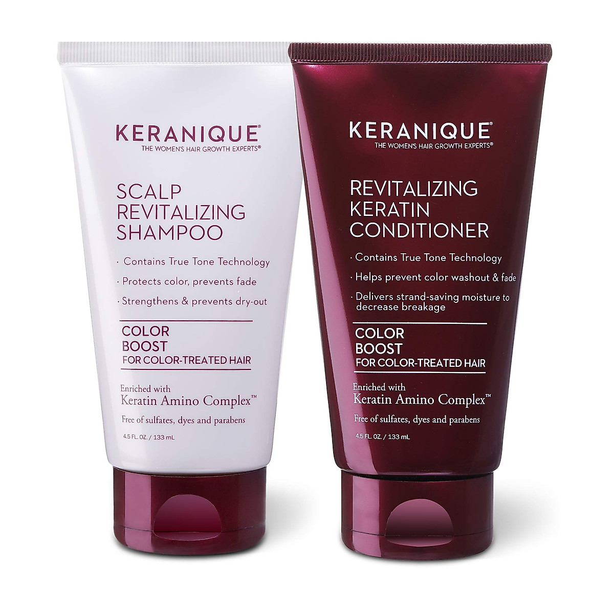 Keranique Keratin Shampoo and Conditioner Set for Colored Thinning Hair, Sulfates/Parabens Free, stimulates scalp to nourish/rejuvenate hair follicles for healthy Thicker Fuller Hair 4.5 OZ each