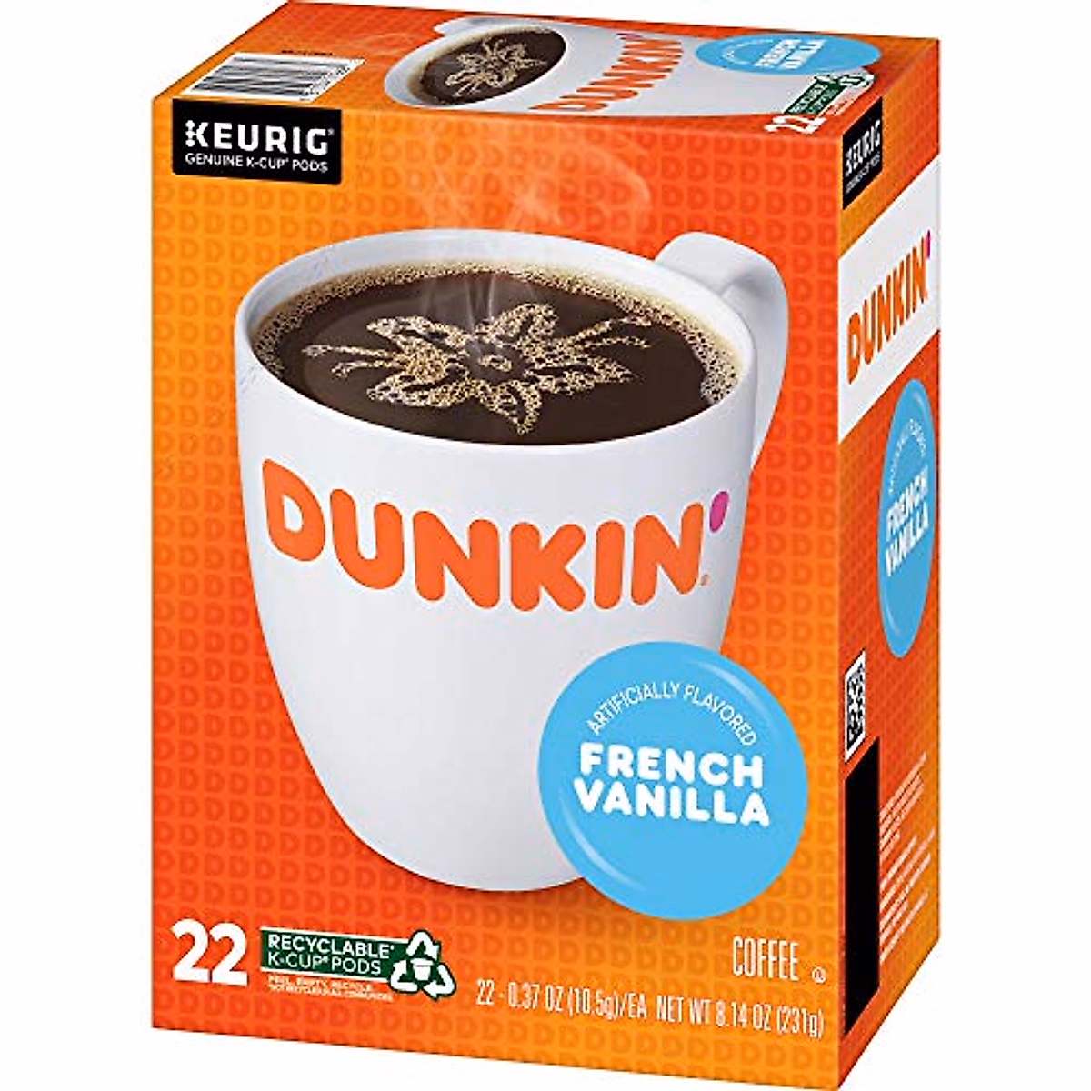 Dunkin' French Vanilla Flavored Coffee, 22 Keurig K-Cup Pods